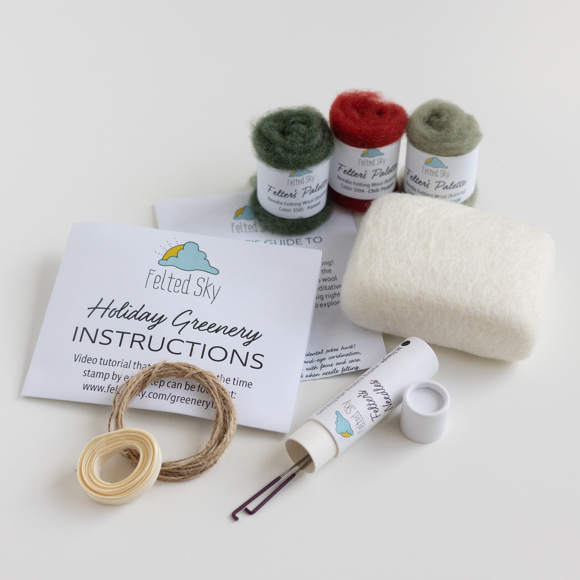 Holiday Greenery Mini Needle Felting Kit– Felted Sky