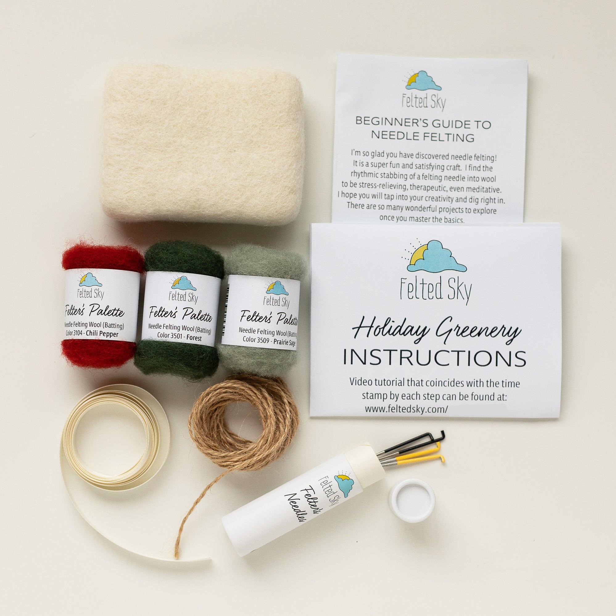 Holiday Greenery Mini Needle Felting Kit– Felted Sky